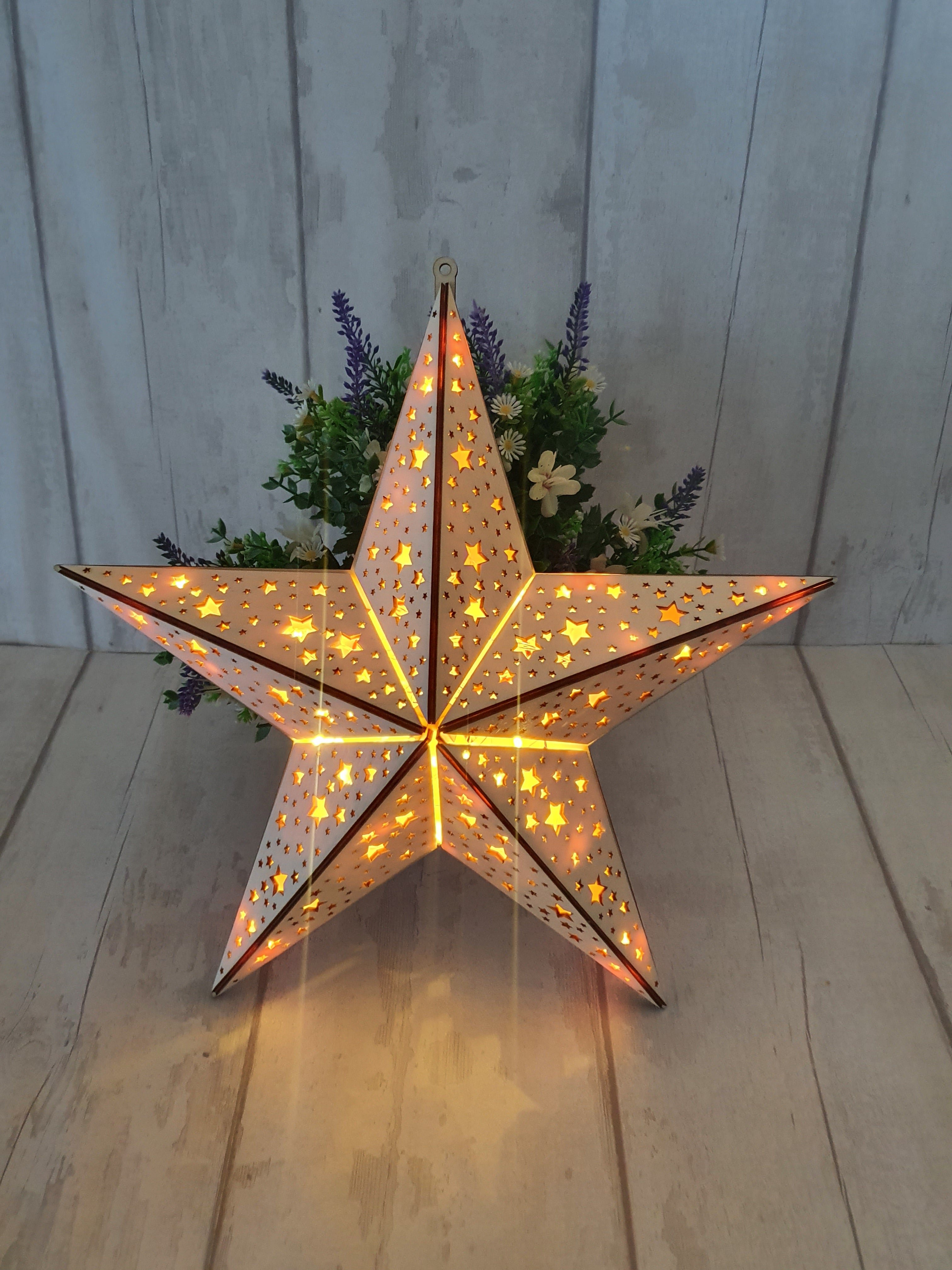 Bespoke wooden Star light Christmas decoration. – LaserGiftsuk