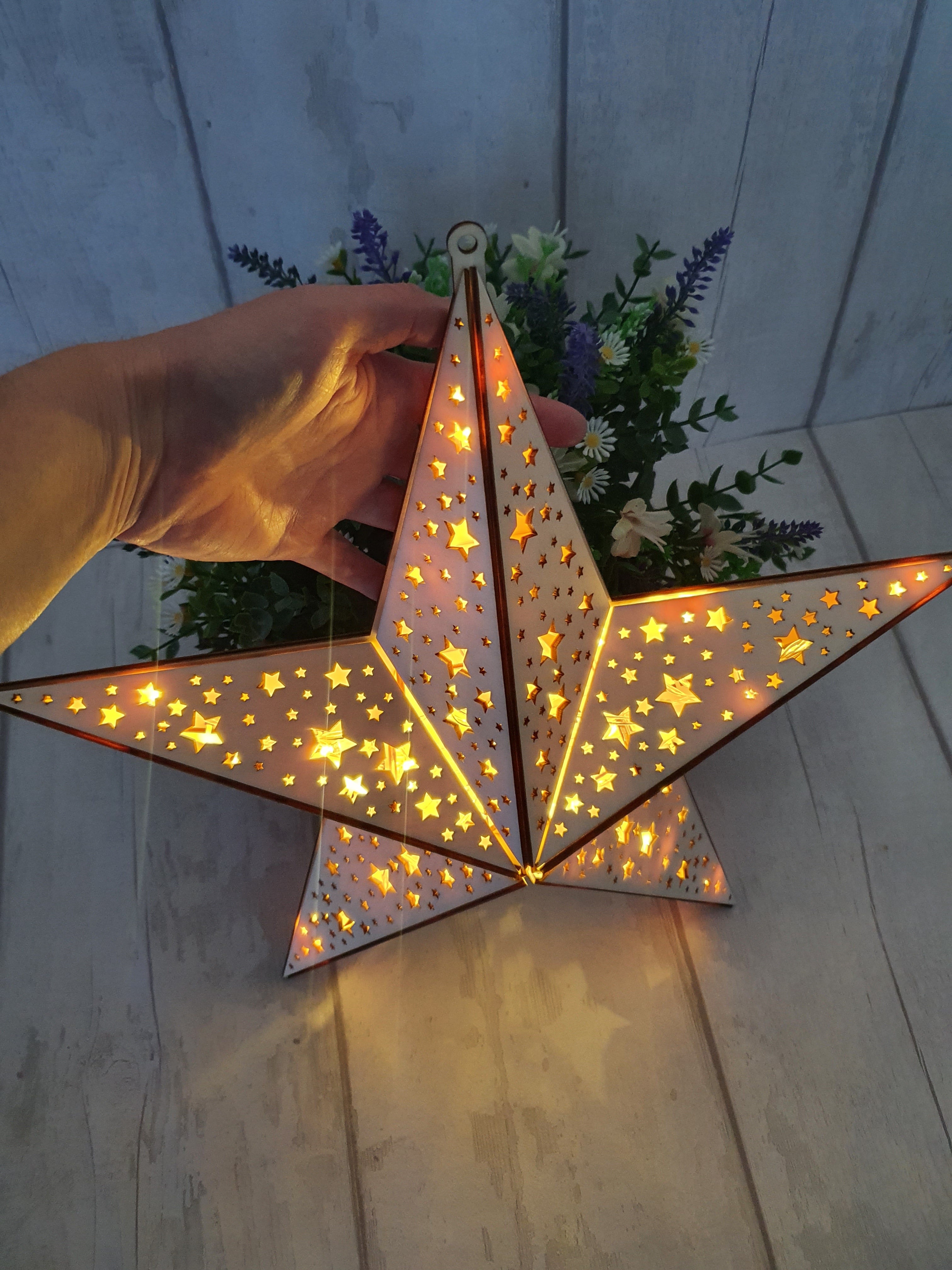 Bespoke wooden Star light Christmas decoration. – LaserGiftsuk