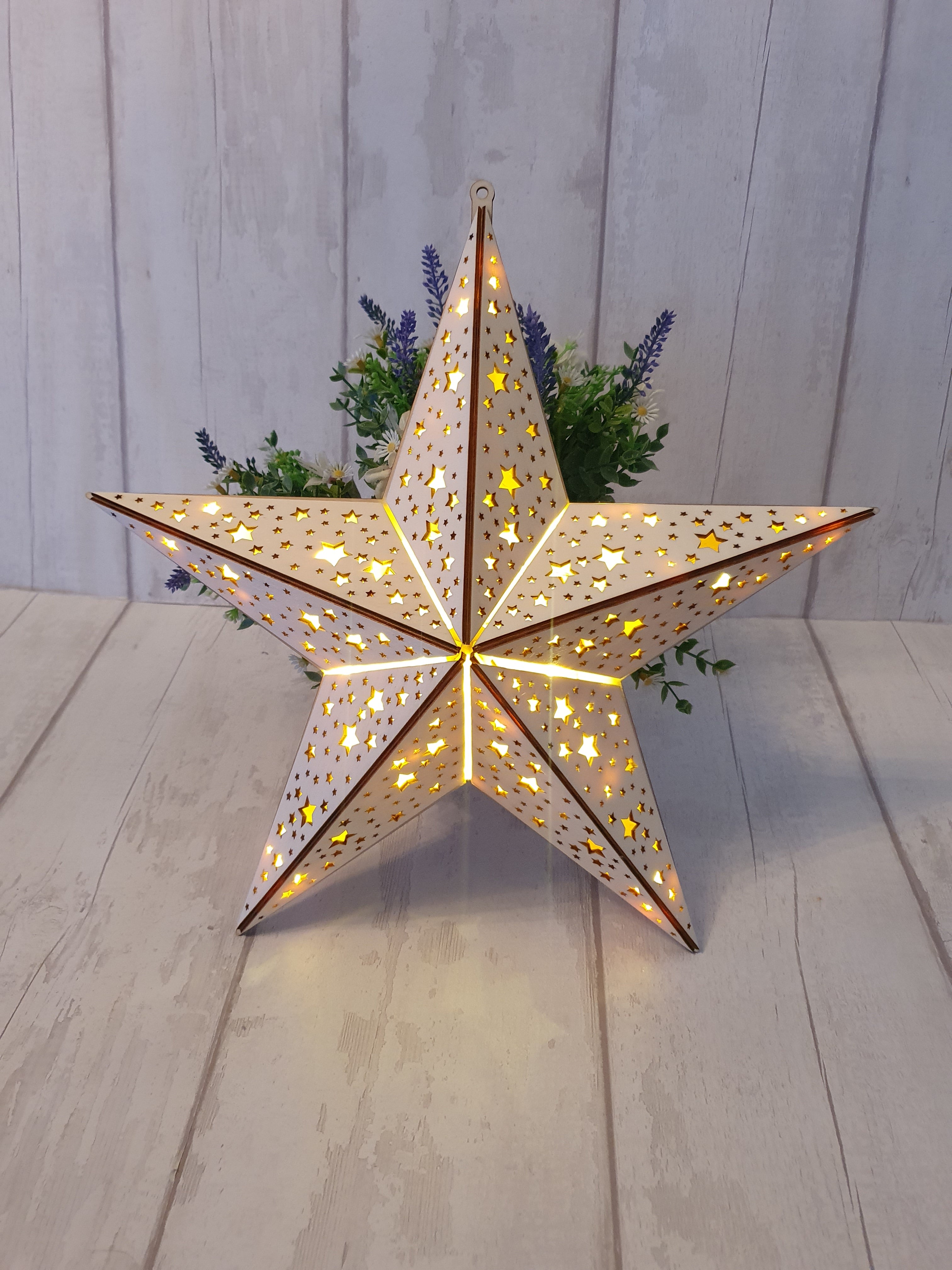 Bespoke wooden Star light Christmas decoration. – LaserGiftsuk
