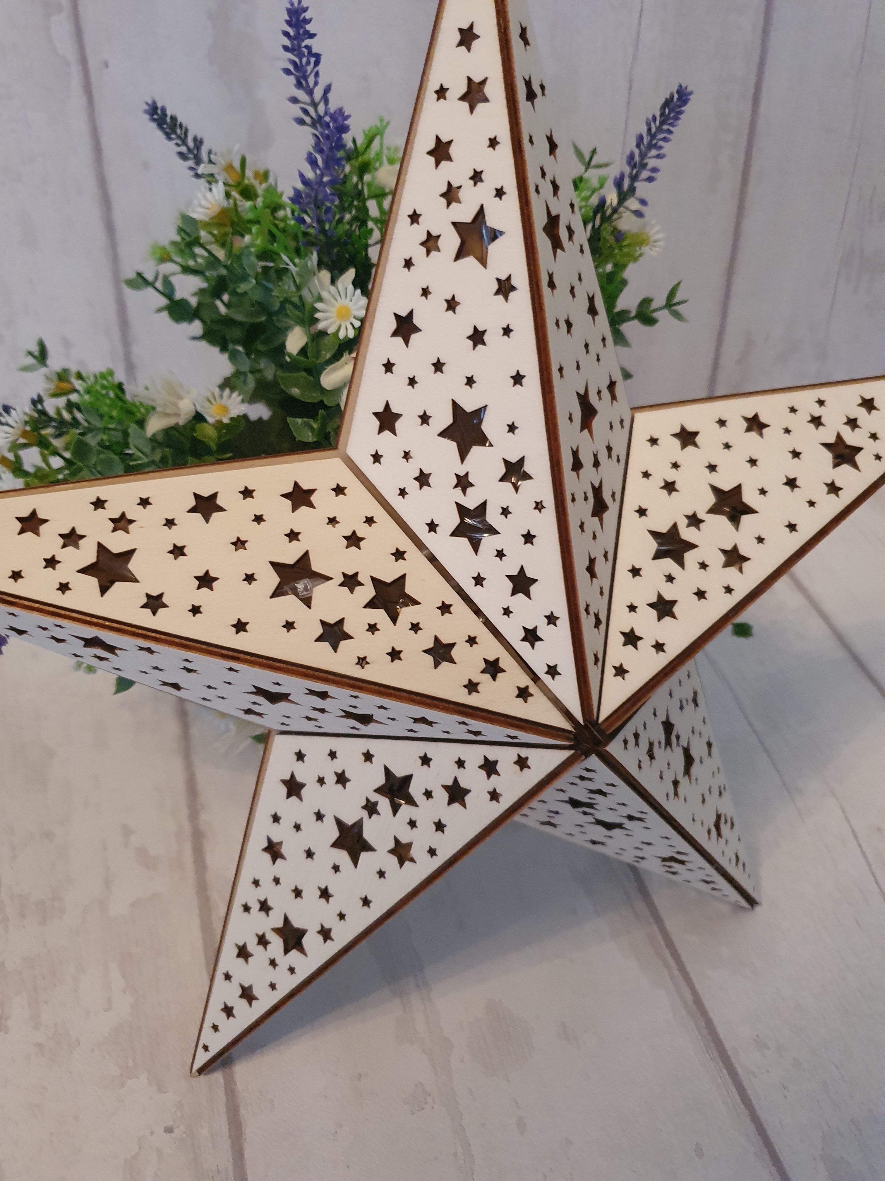Bespoke wooden Star light Christmas decoration. – LaserGiftsuk