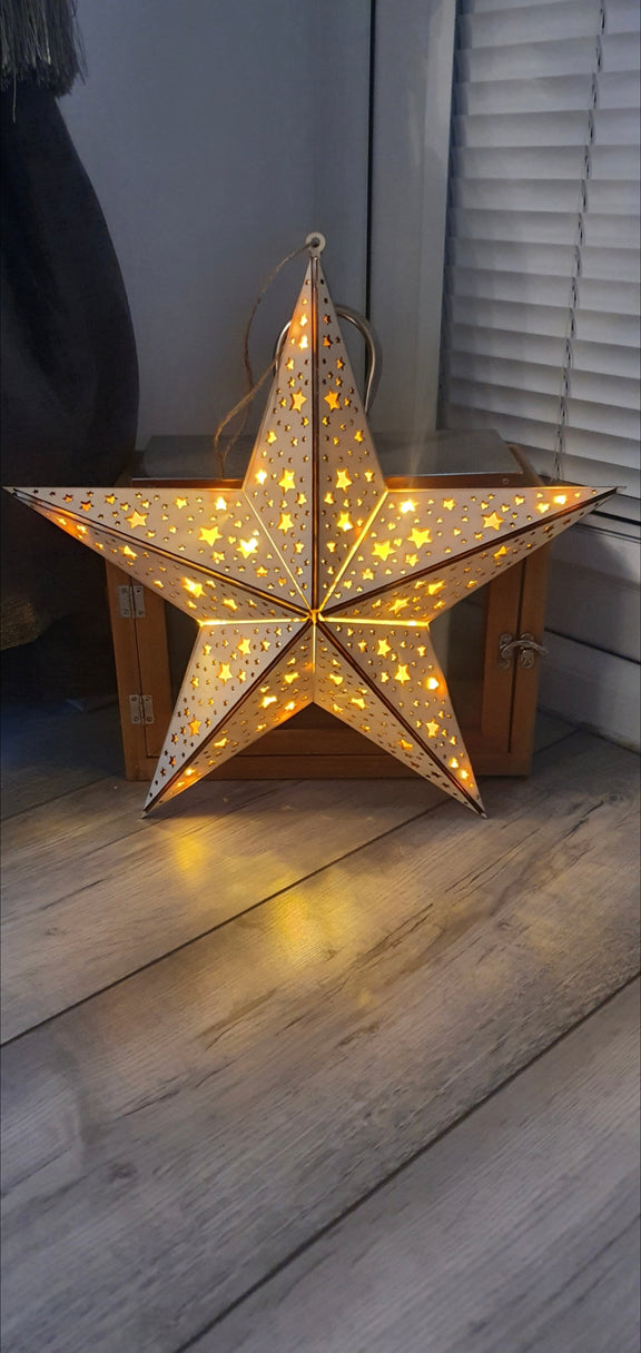 Bespoke wooden Star light Christmas decoration. – LaserGiftsuk